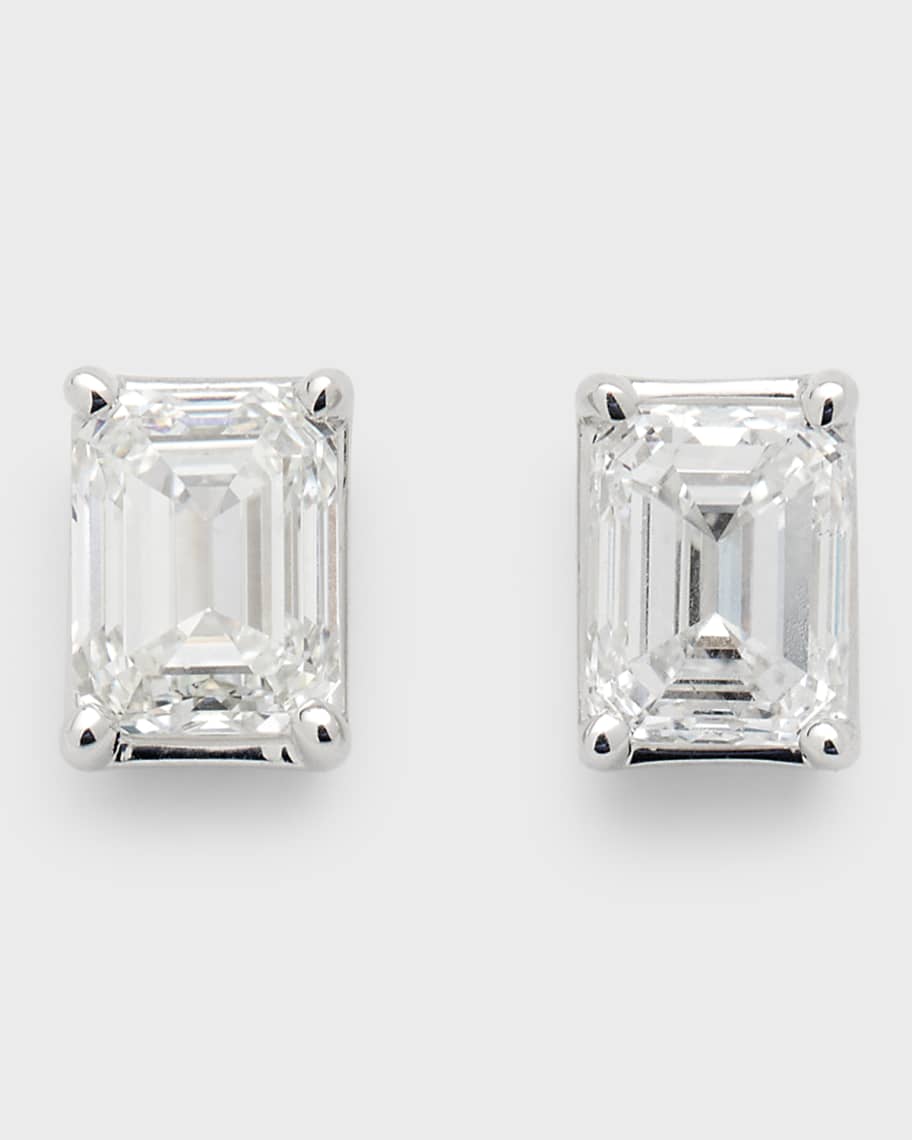 Neiman Marcus Diamonds 18K White Gold Emerald-Cut Diamond Stud Earrings ...