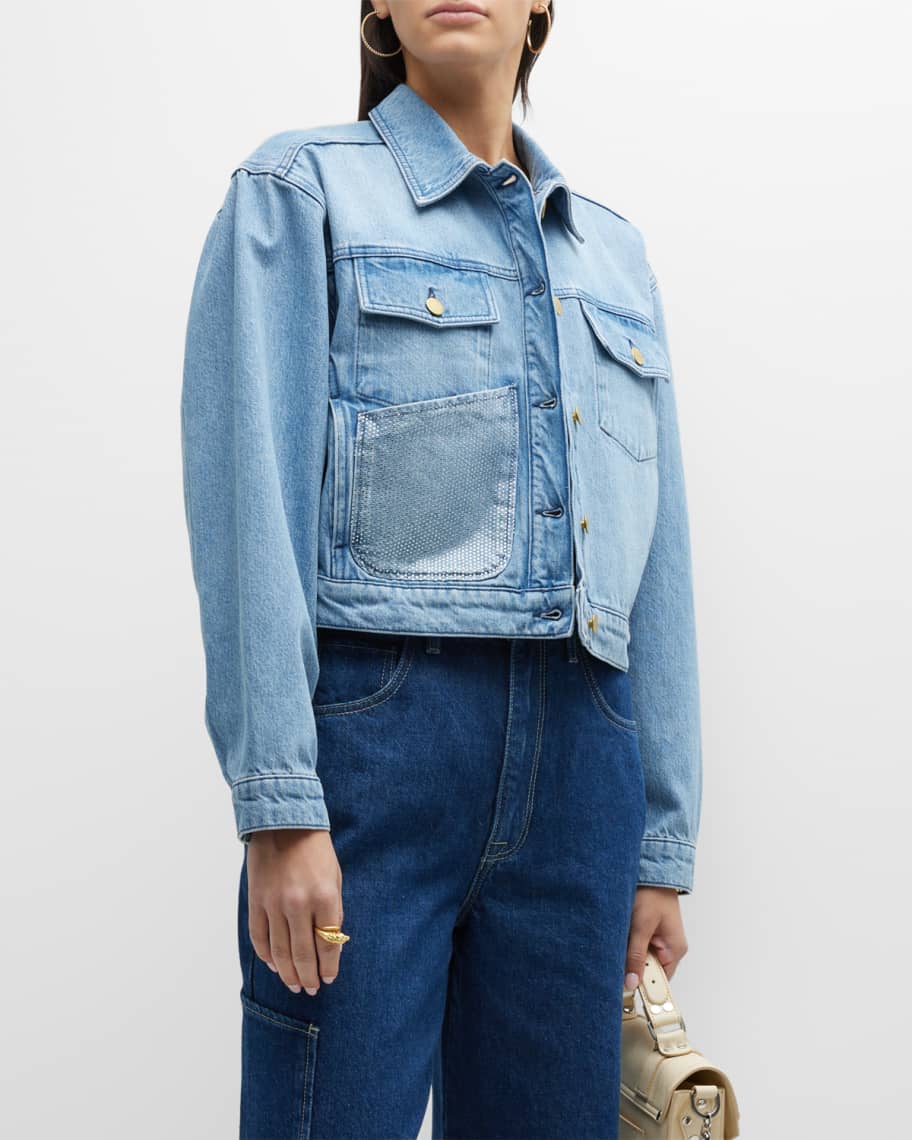 Triarchy Ms. Cali Oversized Cropped Denim Cargo Jacket | Neiman Marcus