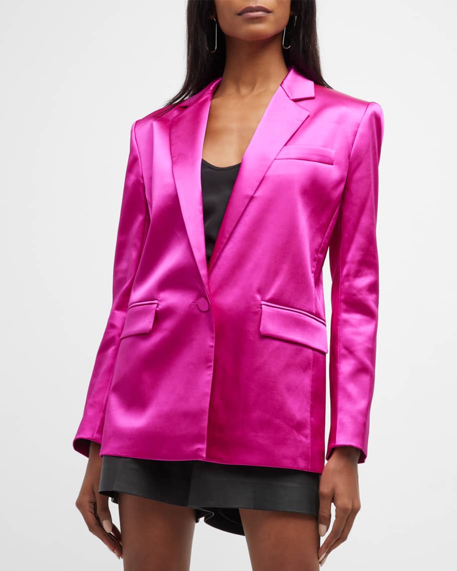 FRAME Satin Strong Shoulder Blazer | Neiman Marcus