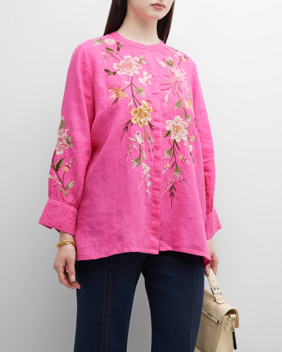 Johnny Was Plus Size Mei Voyager Embroidered Linen Tunic | Neiman Marcus