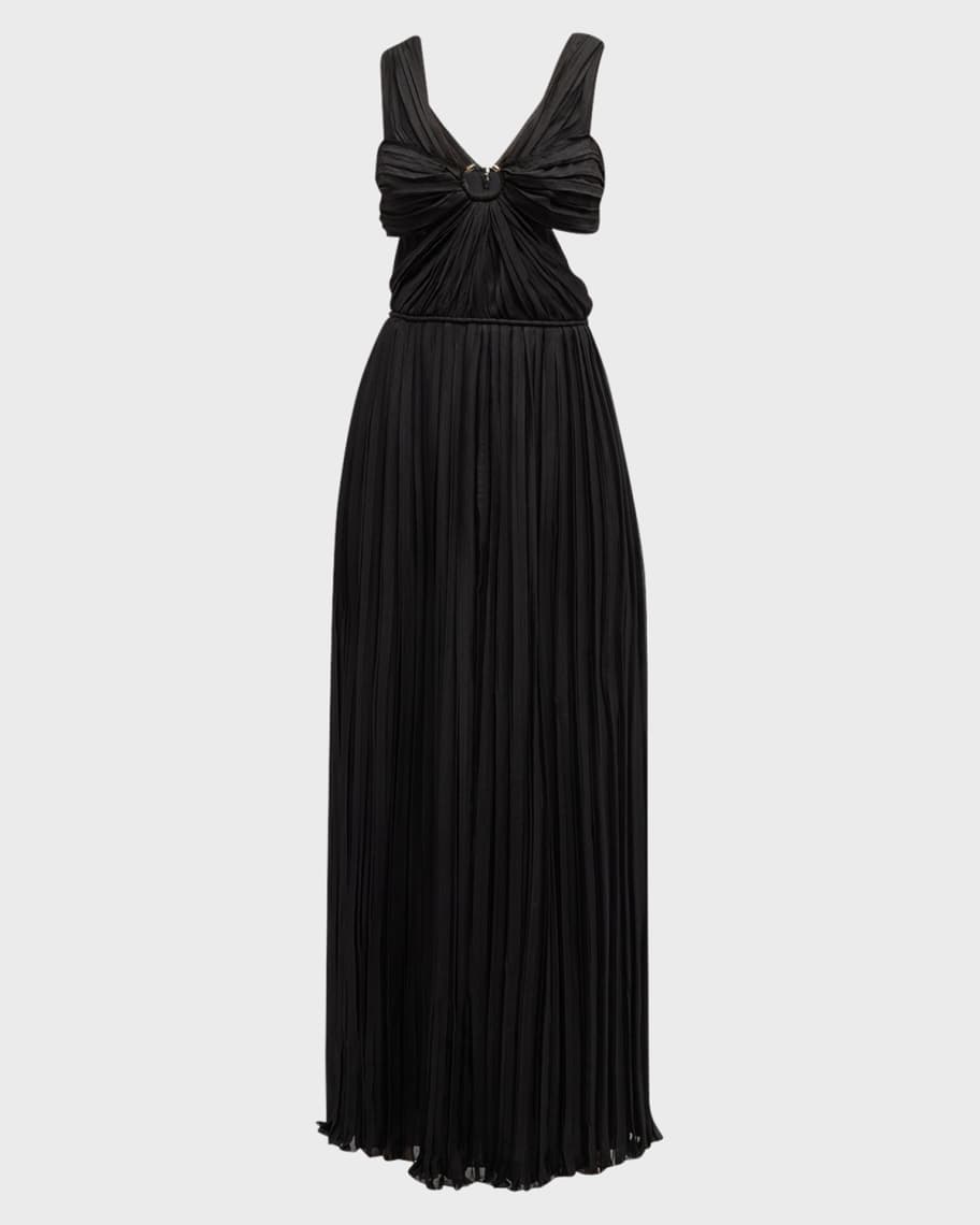 Chloe Pleated Gown w/ Cutout Details | Neiman Marcus