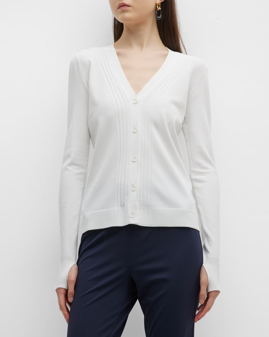 CAPSULE 121 The Keck Ribbed-Trim Button-Down Cardigan | Neiman Marcus
