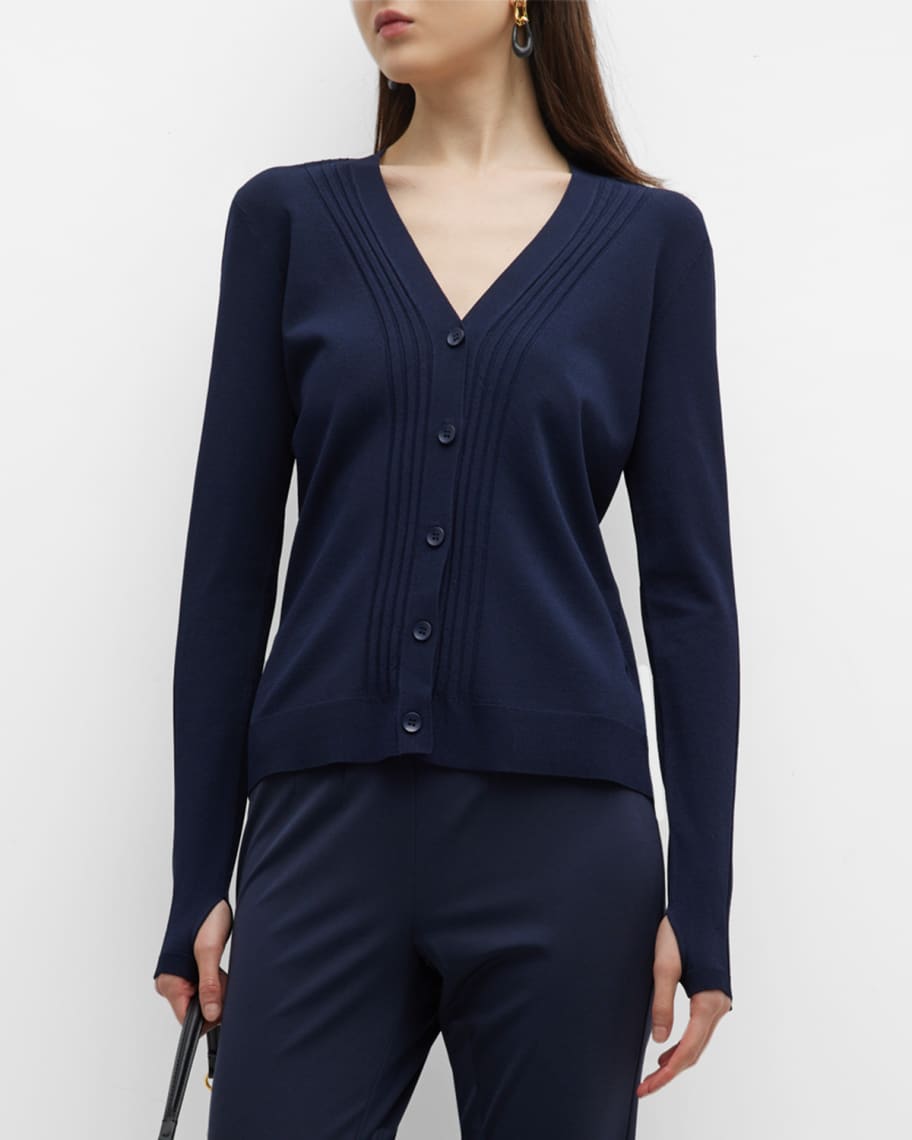 CAPSULE 121 The Keck Ribbed-Trim Button-Down Cardigan | Neiman Marcus
