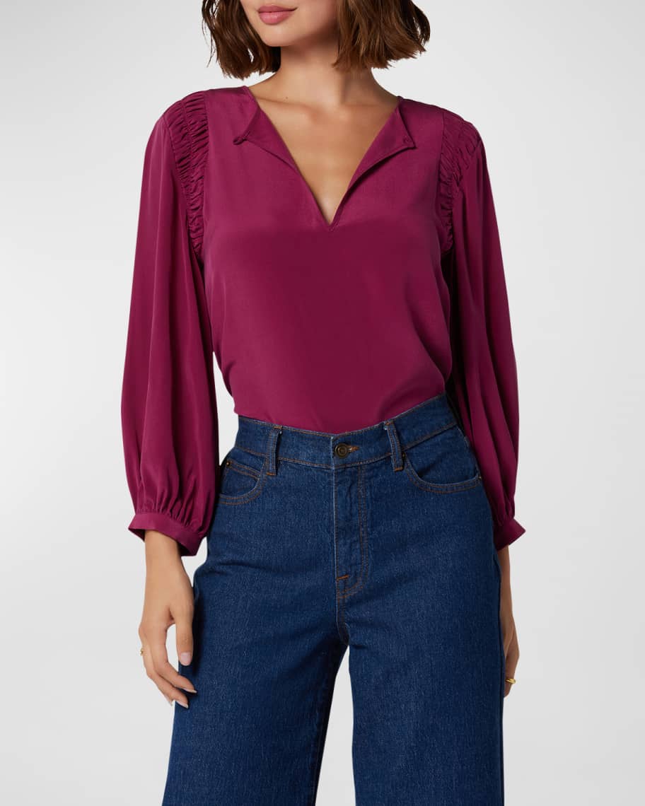 Joie Collette Blouson-Sleeve Keyhole Blouse | Neiman Marcus