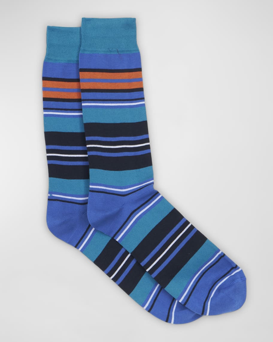 Etro Men's Multi-Stripe Crew Socks | Neiman Marcus
