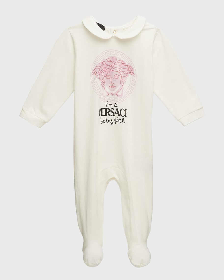 Versace Girl's Medusa Graphic Print Footie, Size 0M-9M | Neiman Marcus