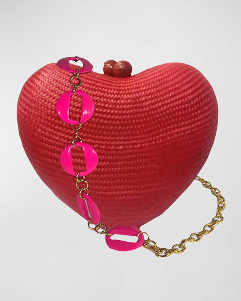 Serpui Heart Bun Straw Clutch Bag | Neiman Marcus
