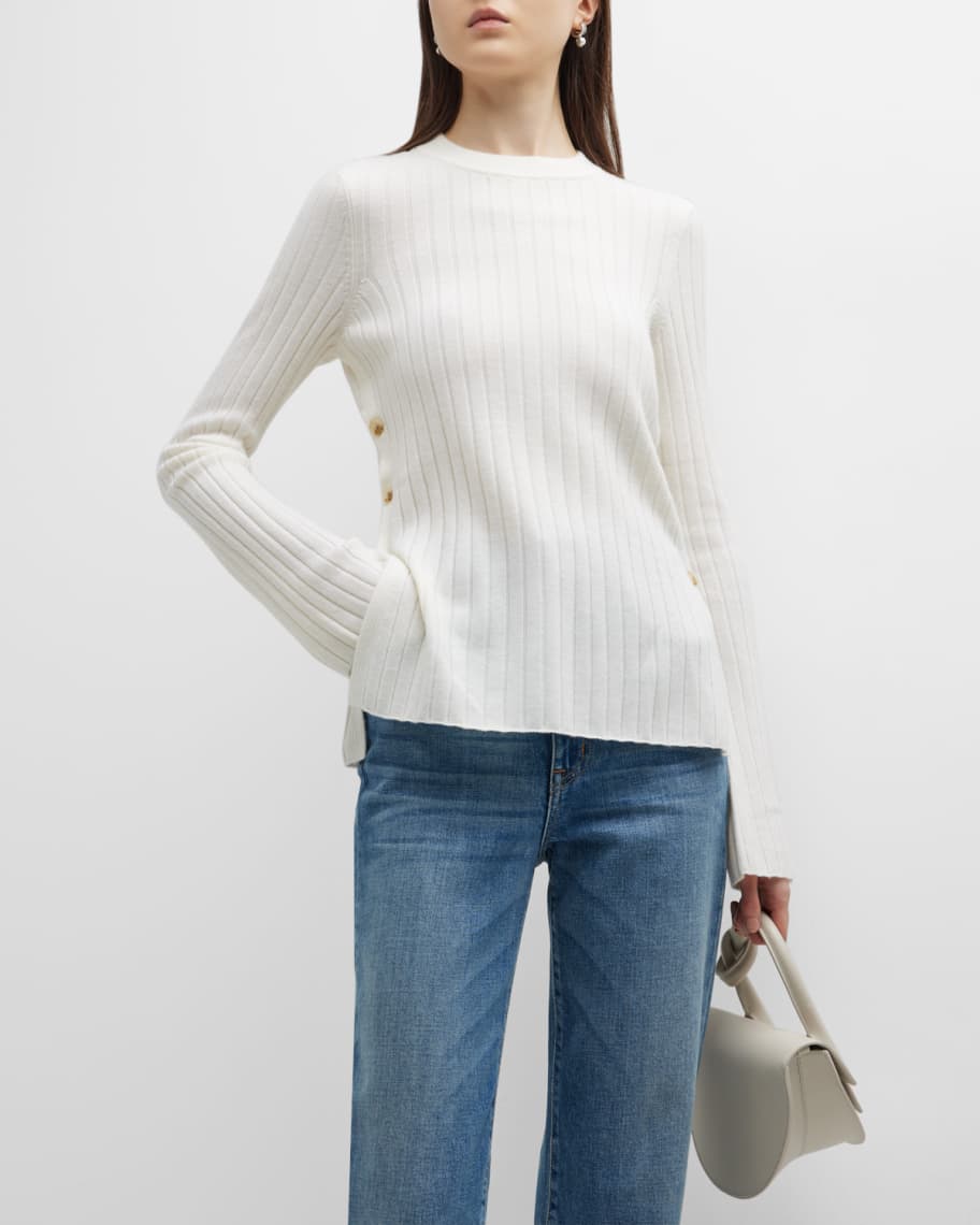 Loulou De Saison Adon Button-Side Cashmere Rib Top | Neiman Marcus
