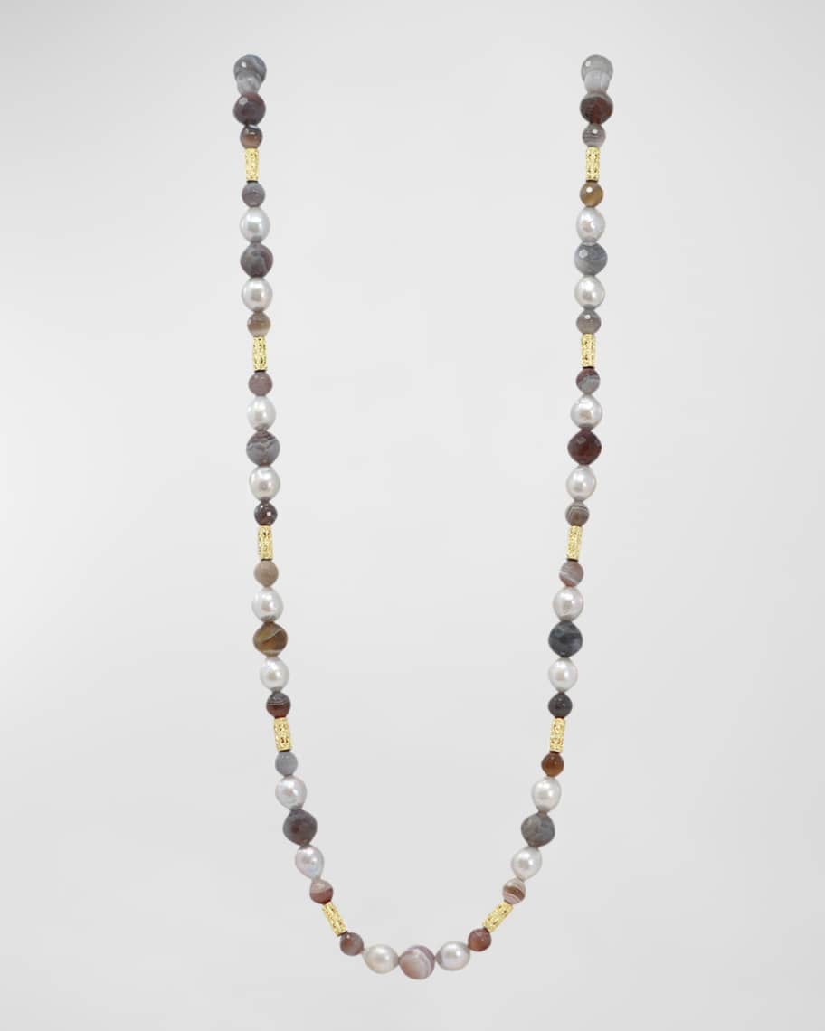 Armenta 18K Yellow Gold Necklace with Botswana Agate and Pearls ...