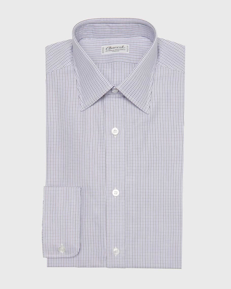 Charvet Men's Micro-Check Cotton Dress Shirt | Neiman Marcus