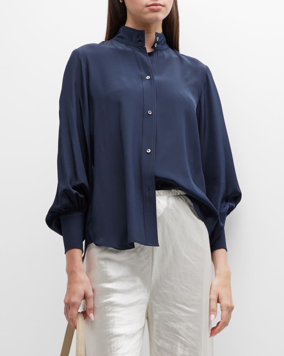 TWP Aria Silk Band-Collar Blouse | Neiman Marcus