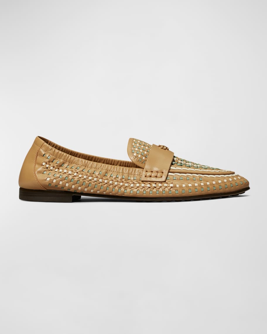 Tory Burch Woven Leather Mini Medallion Loafers | Neiman Marcus