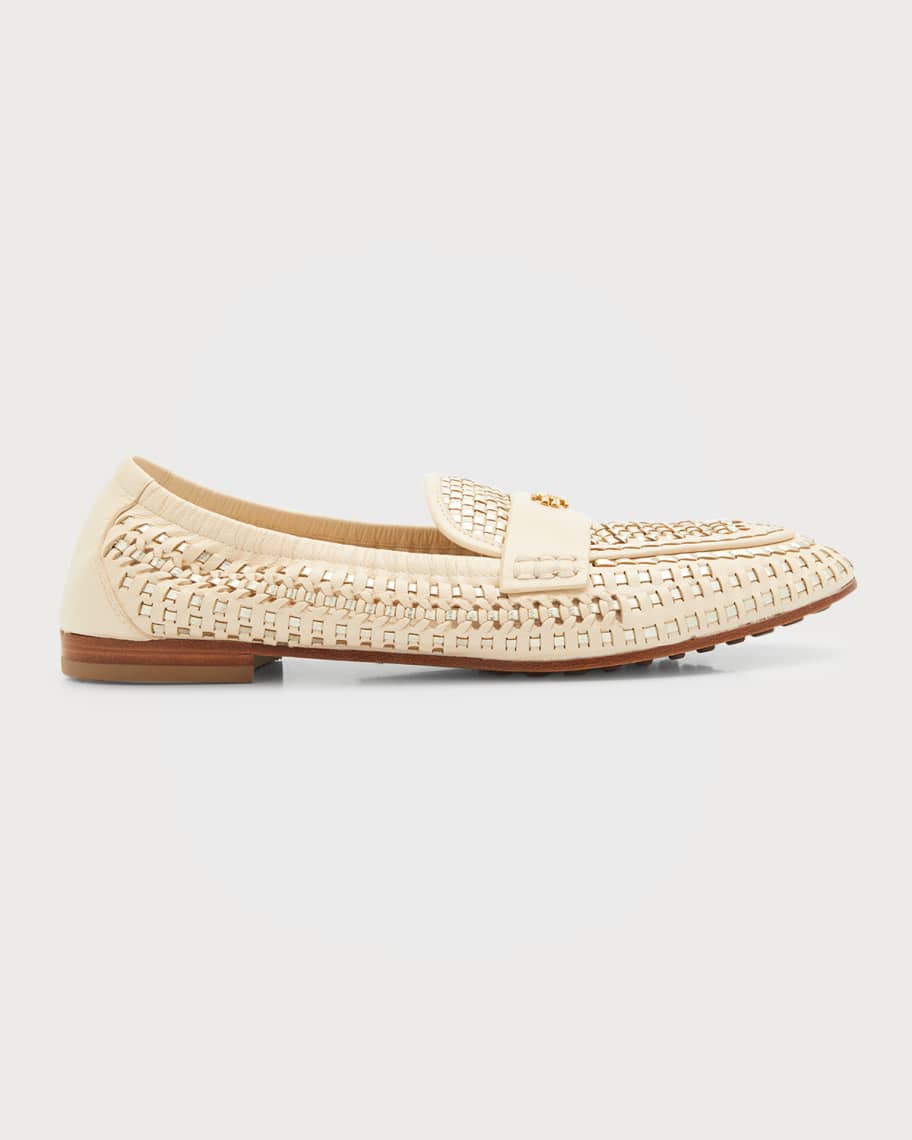 Tory Burch Woven Leather Mini Medallion Loafers | Neiman Marcus