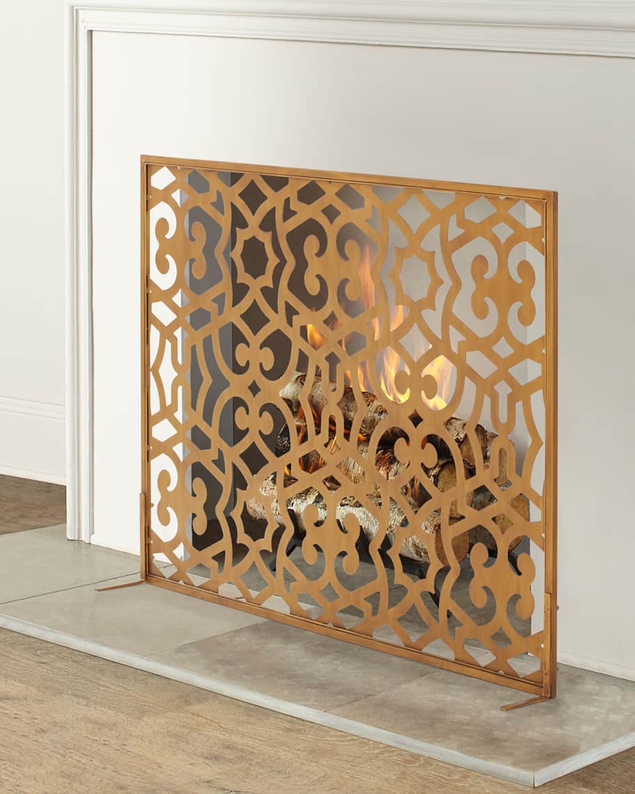 Old World Design Dark Golden Patterned Ramey Fireplace Screen | Neiman ...