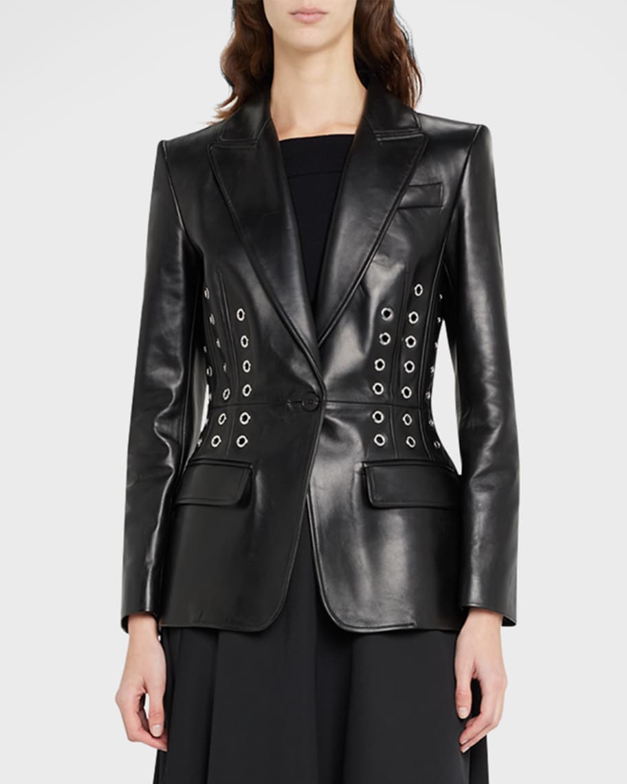 McQueen Grommet Single-Breasted Tailored Leather Blazer Jacket | Neiman ...