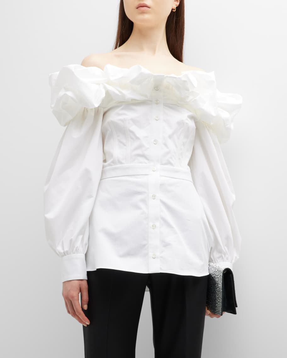 McQueen Off-the-Shoulder Ruffle-Trim Top | Neiman Marcus