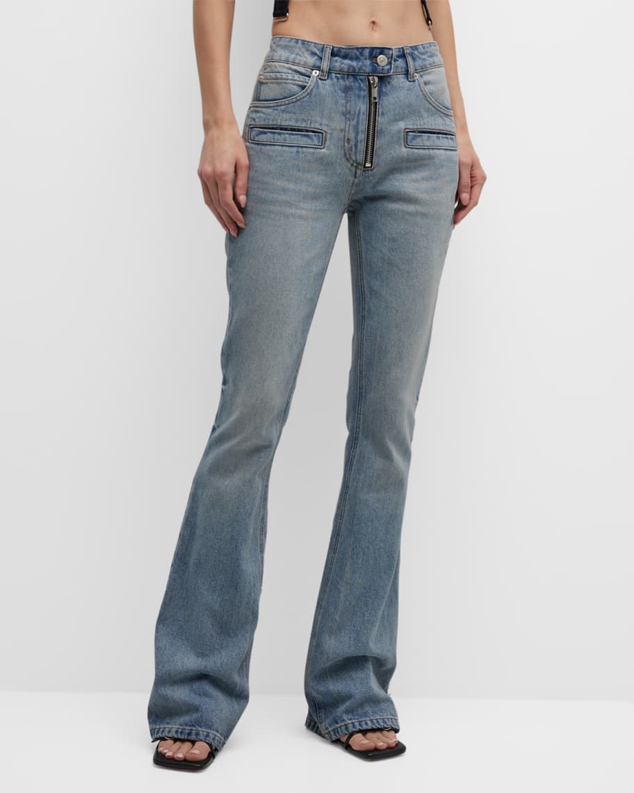 Courreges Corolla Blue Denim Bootcut-Leg Jeans | Neiman Marcus