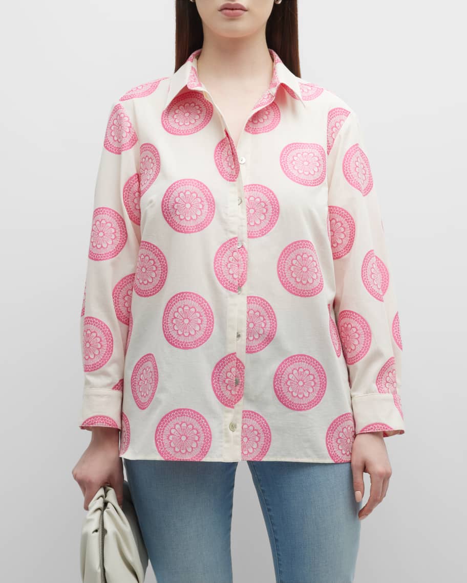 Finley Plus Size Alexa Medallion-Print Boyfriend Shirt | Neiman Marcus