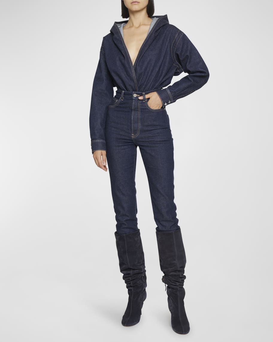 ALAIA High-Waisted Raw Denim Jeans | Neiman Marcus