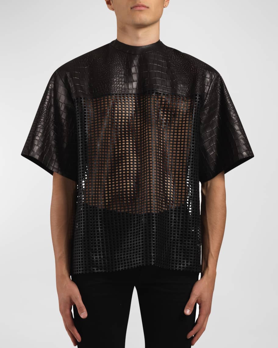 Amiri Men's Croc-Embossed Leather Mesh T-Shirt | Neiman Marcus