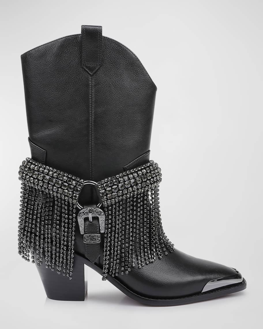 DanielXDiamond High Noon Crystal-Harness Western Booties | Neiman Marcus