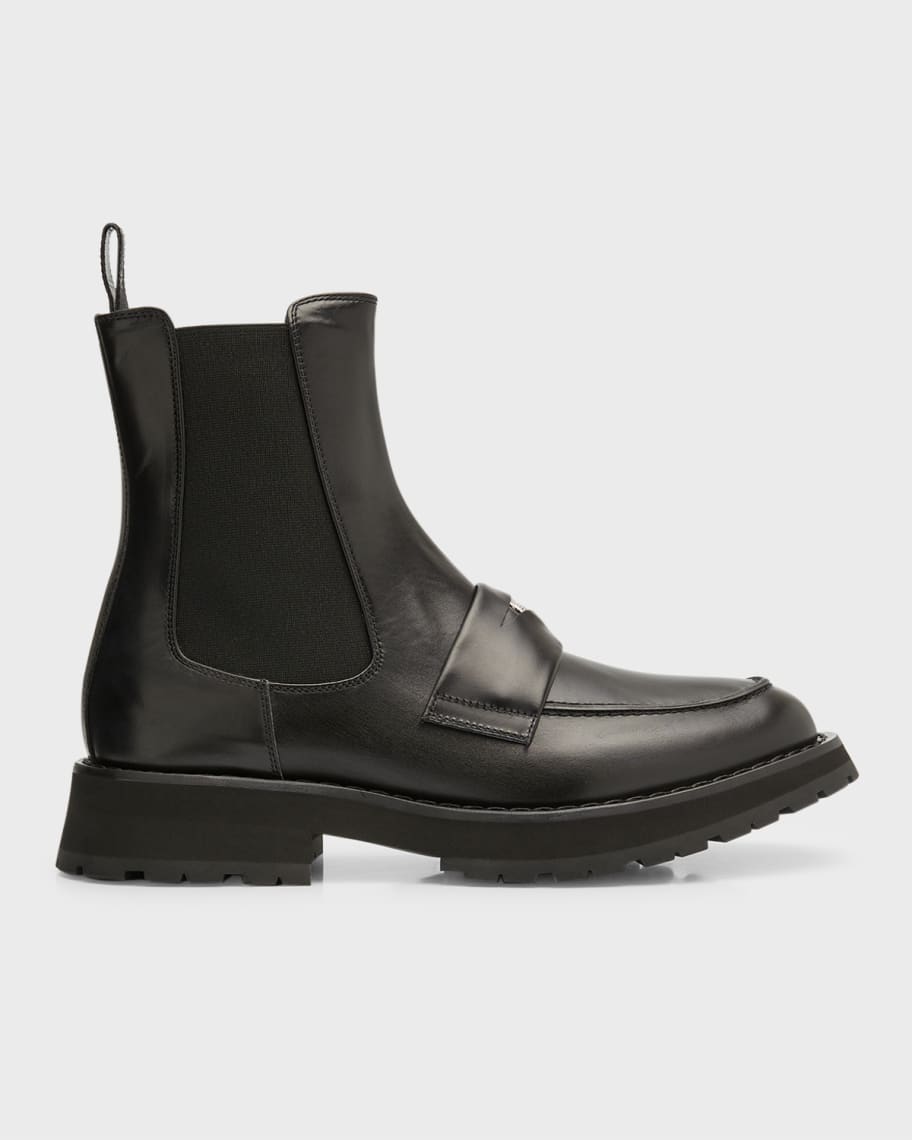 McQueen Men's Penny Keeper Leather Chelsea Boots | Neiman Marcus