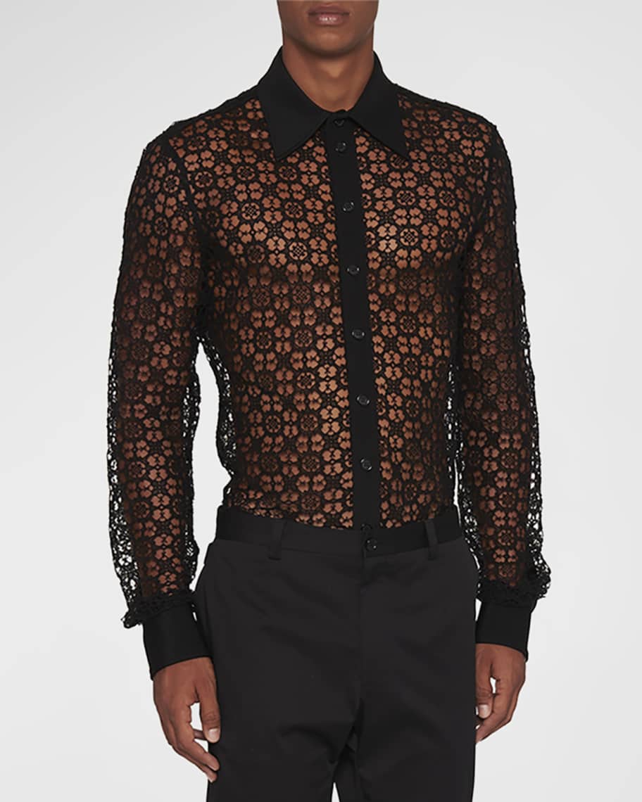 Dolce&Gabbana Men's Macrame Lace Shirt | Neiman Marcus