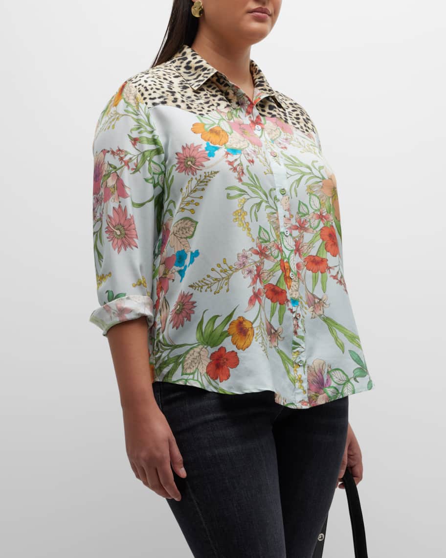 Johnny Was Plus Size Liliana Printed Silk Western Shirt | Neiman Marcus