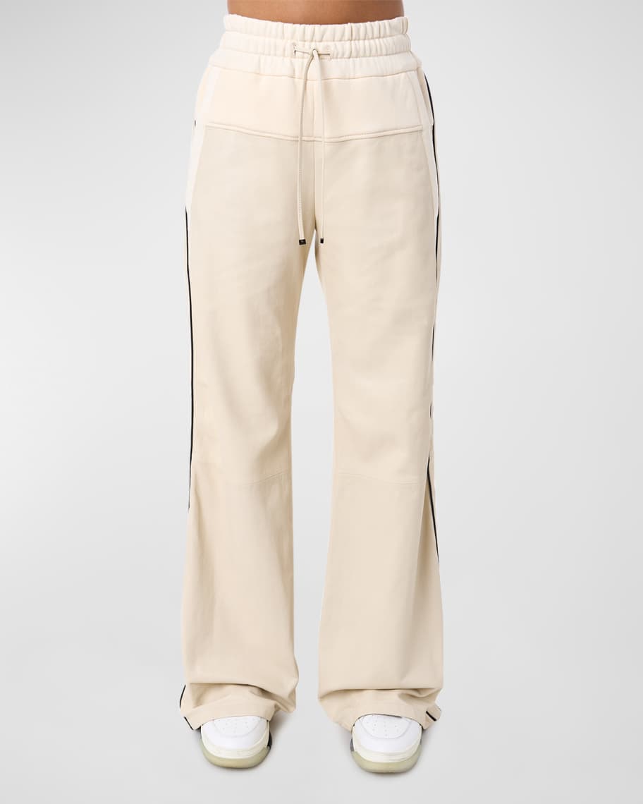 Amiri Hybrid Leather Piping Track Pants | Neiman Marcus