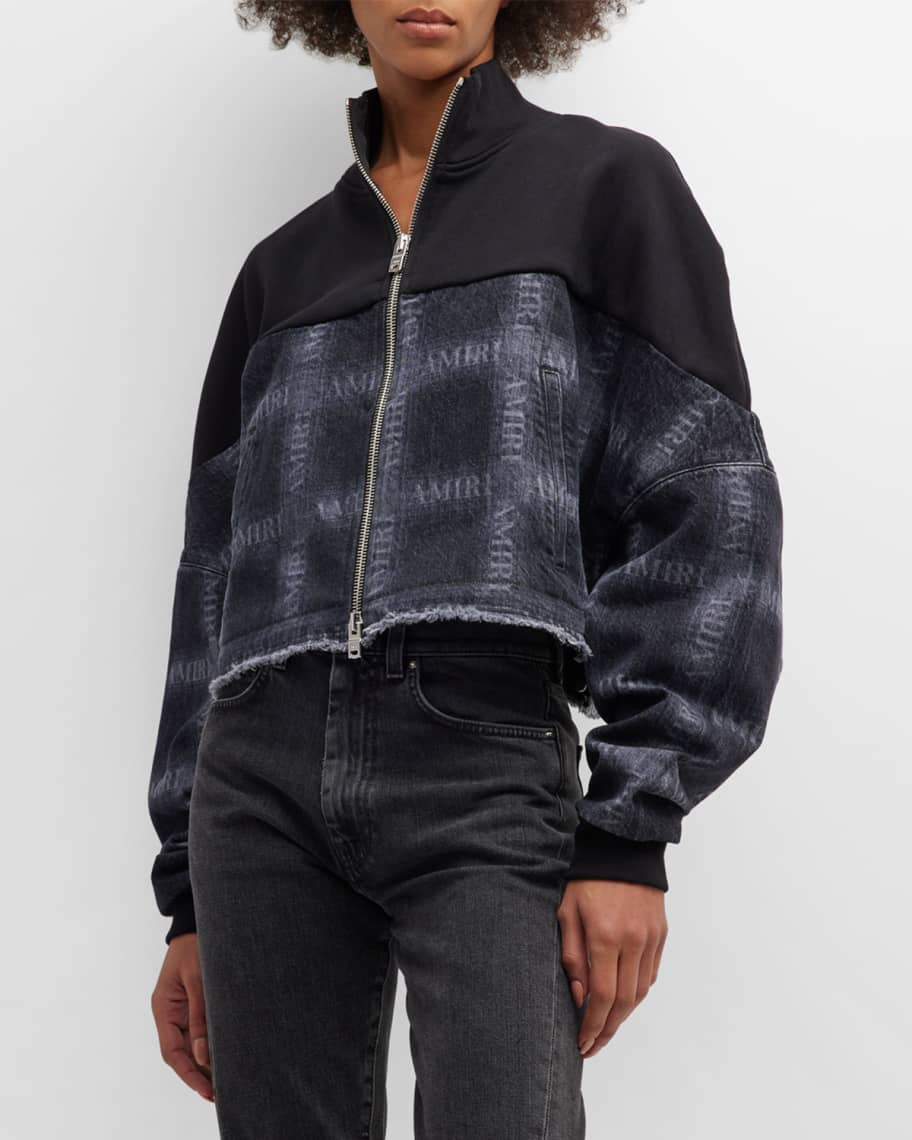 Amiri Check Logo-Print Hybrid Track Jacket | Neiman Marcus