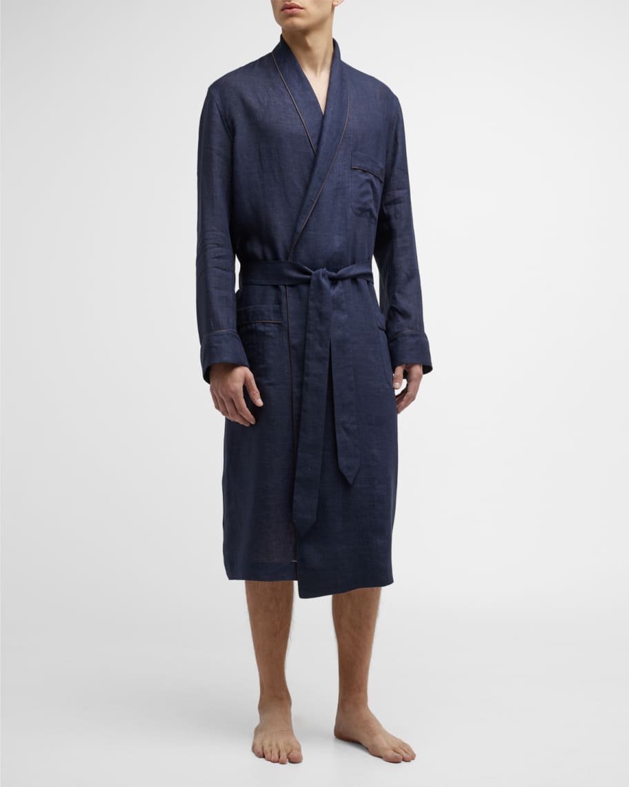 Brioni Men's Embroidered Pocket Linen Robe | Neiman Marcus