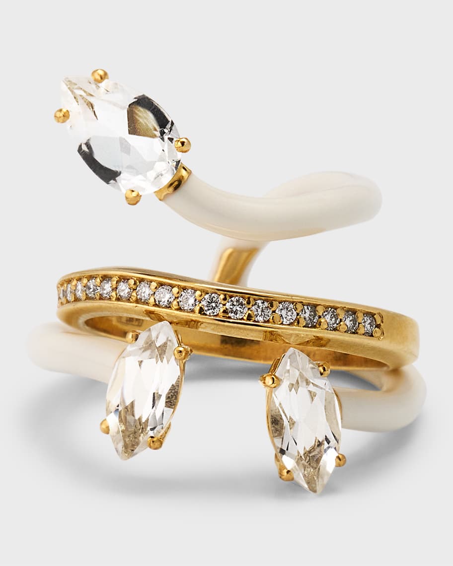 Bea Bongiasca Composable Vine Ring with White Enamel and Diamonds ...