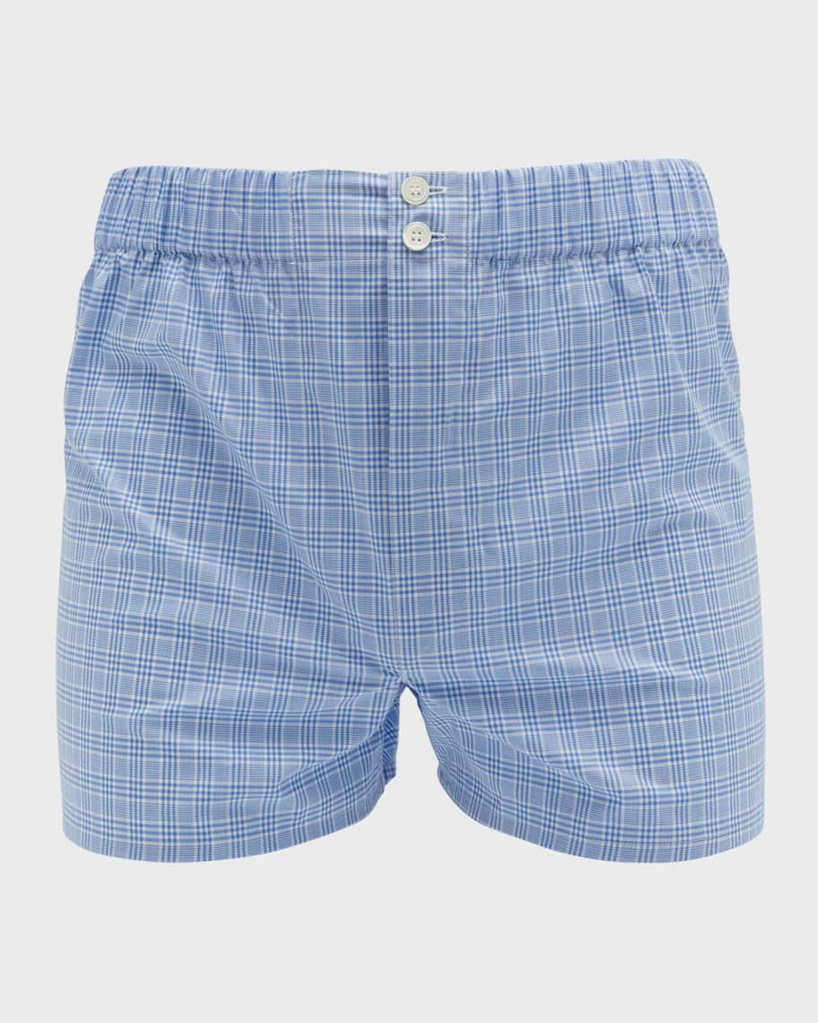 Brioni Men's Micro-Plaid Cotton Boxers | Neiman Marcus