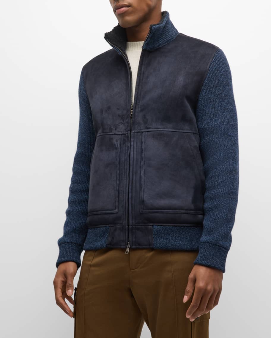 Fioroni Men's Shearling-Lined Suede and Wool Blouson Jacket | Neiman Marcus