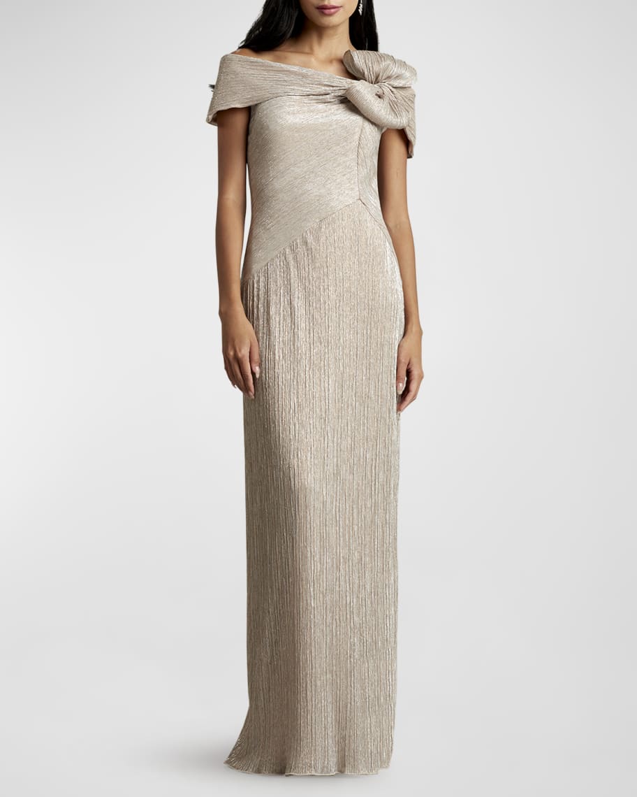 Tadashi Shoji Off-Shoulder Bow-Front Gown | Neiman Marcus