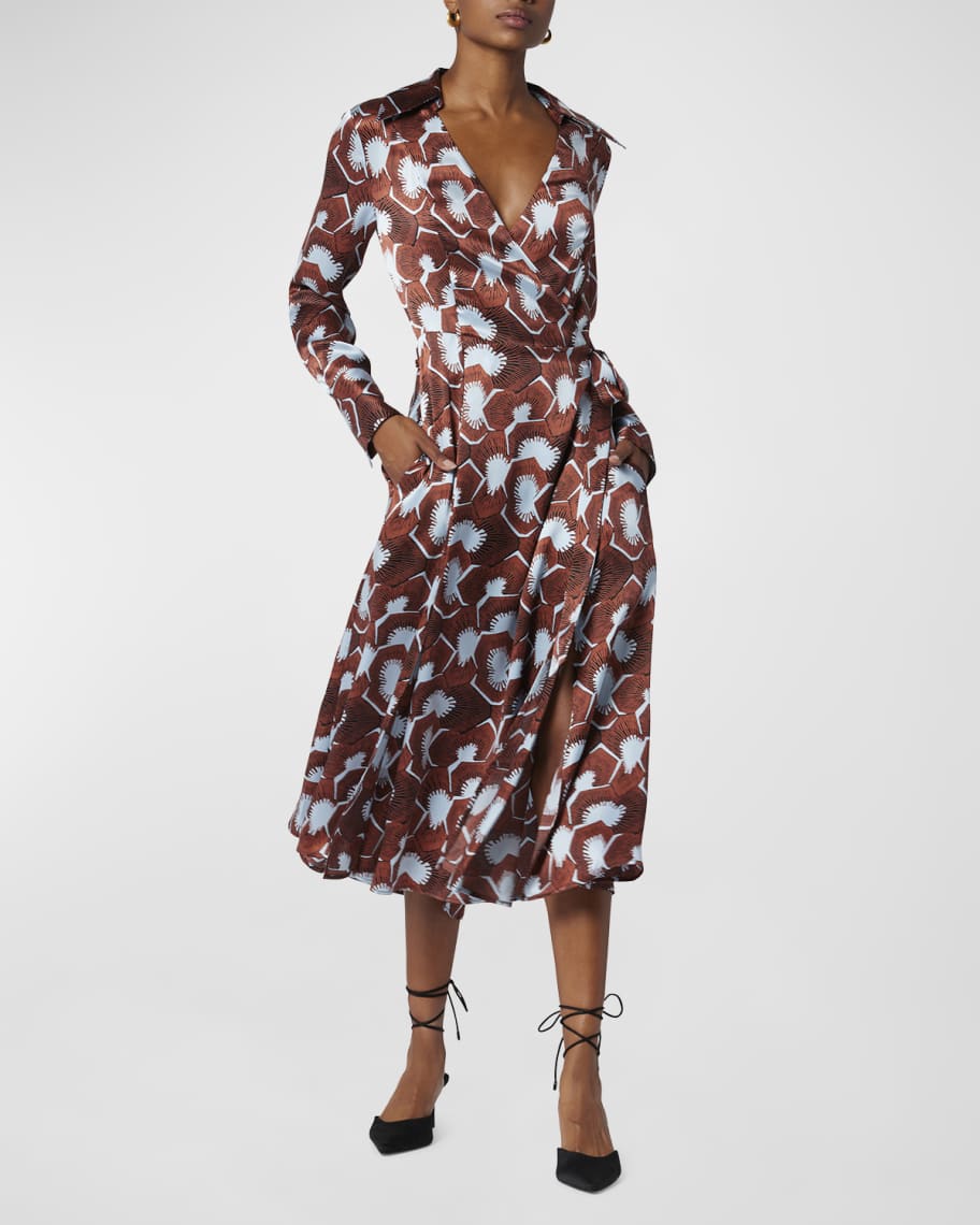 Equipment Morgan Abstract-Print Wrap Midi Dress | Neiman Marcus