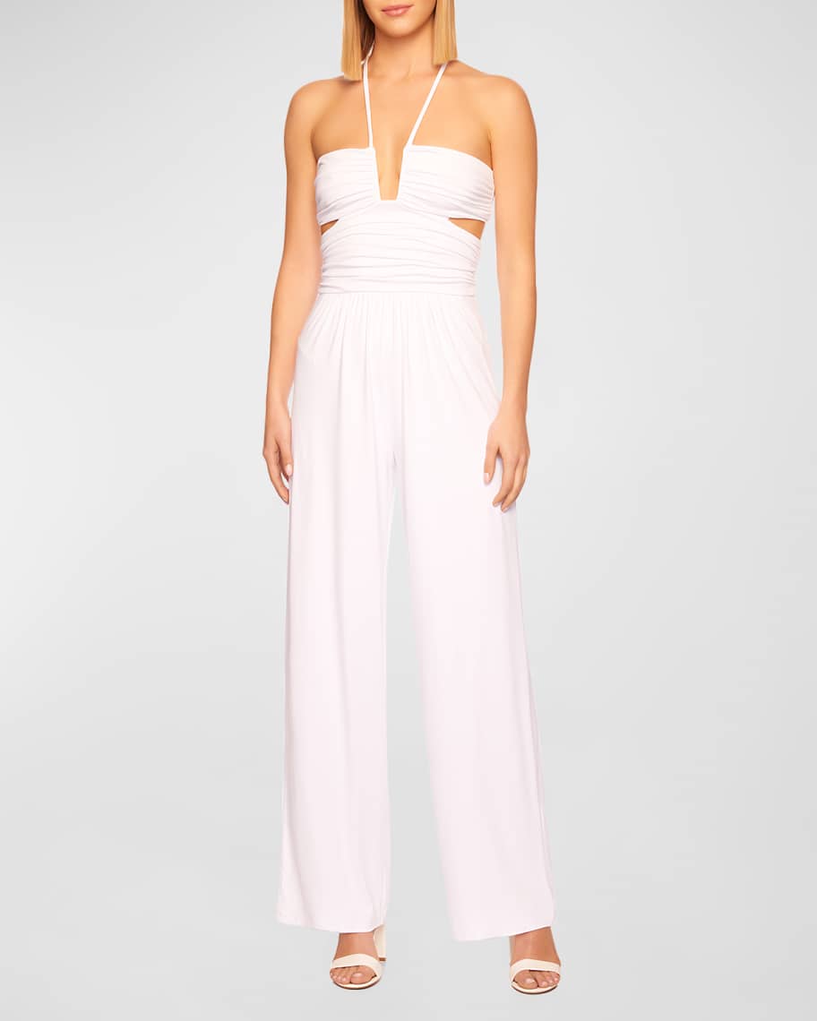 Susana Monaco Square String-Tie Halter Straight-Leg Jumpsuit | Neiman ...
