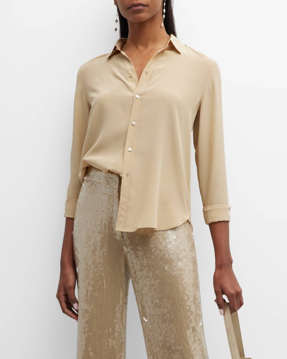 Nili Lotan Gaia Slim Collared Silk Shirt | Neiman Marcus