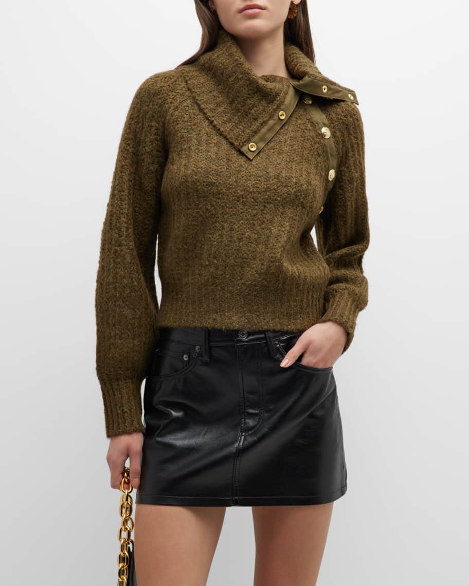 Derek Lam 10 Crosby Astra Asymmetric Button Turtleneck Sweater | Neiman Marcus