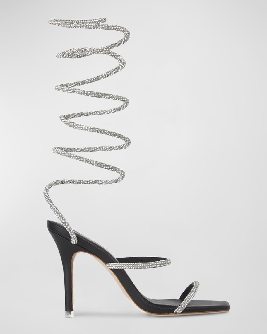 Black Suede Studio Court Crystal Corkscrew Coil Sandals | Neiman Marcus