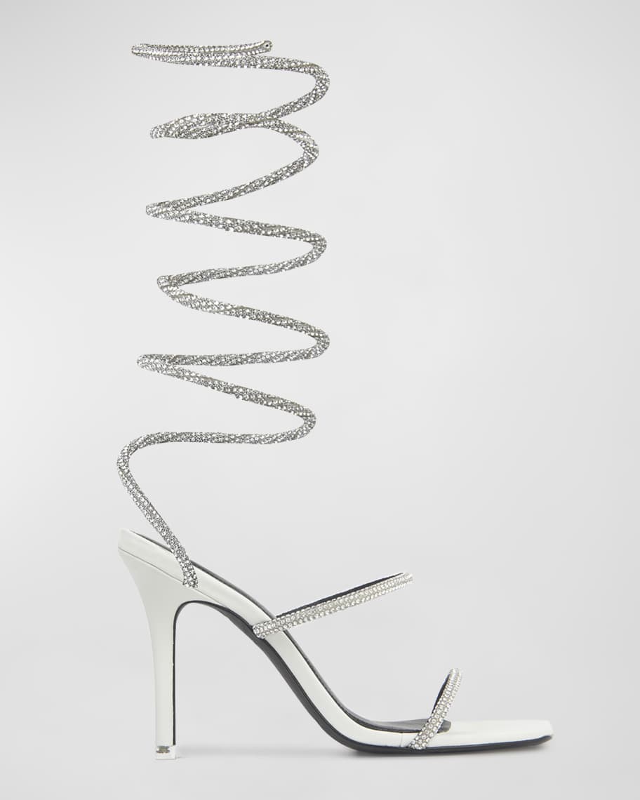 Black Suede Studio Court Crystal Corkscrew Coil Sandals | Neiman Marcus