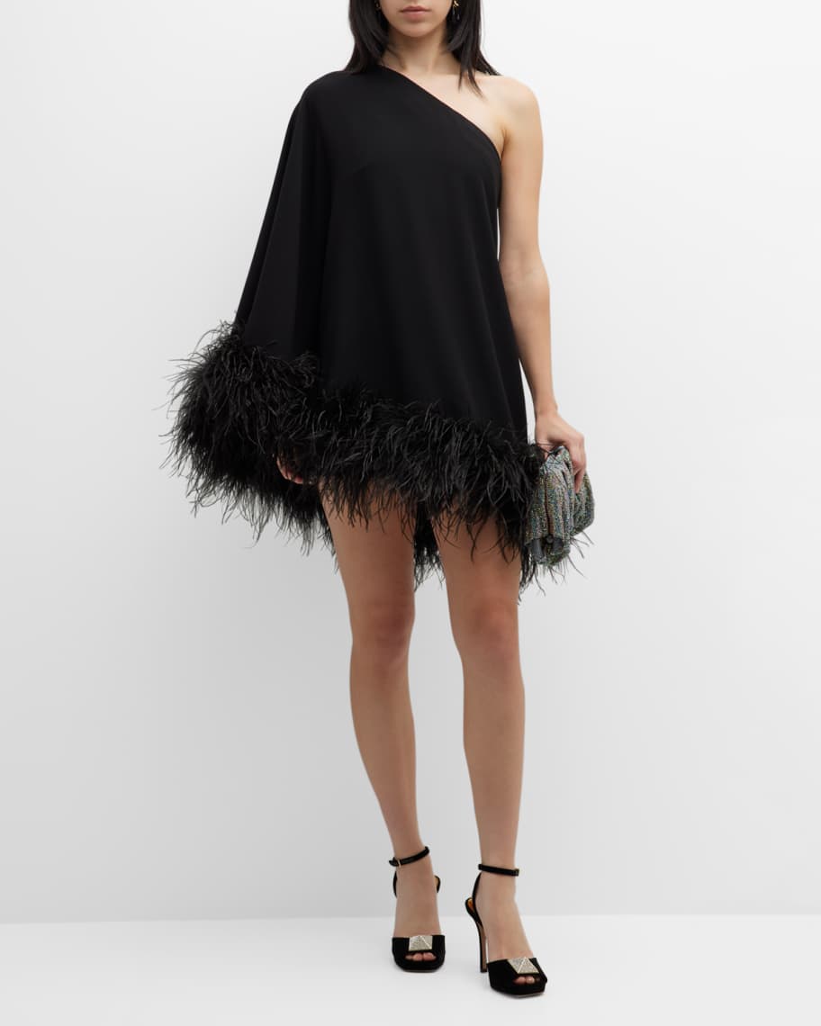 The New Arrivals by Ilkyaz Ozel Marlene One-Shoulder Feather-Trim Mini ...