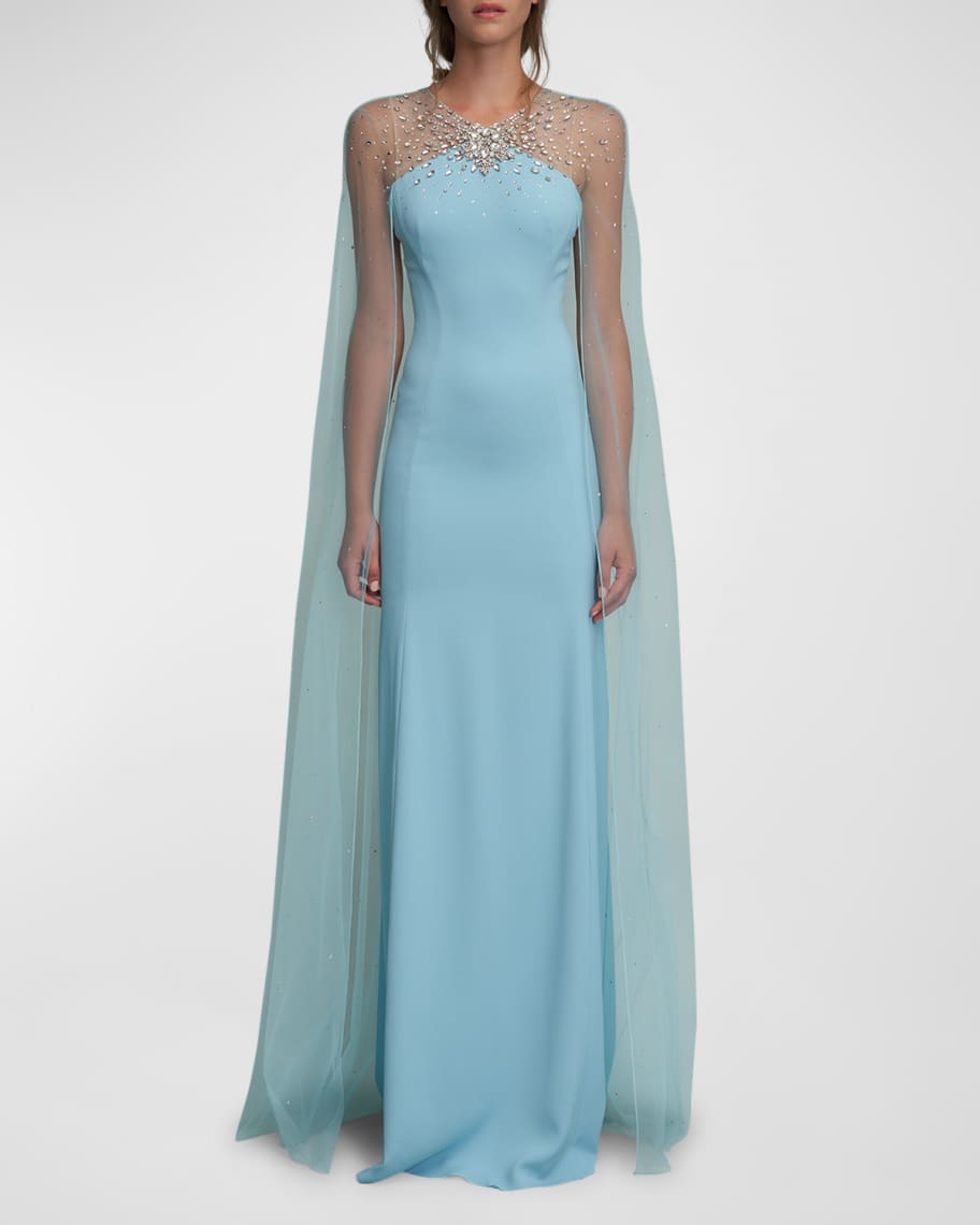 Jenny Packham Wren Degrade Crystal Illusion Cape Gown | Neiman Marcus
