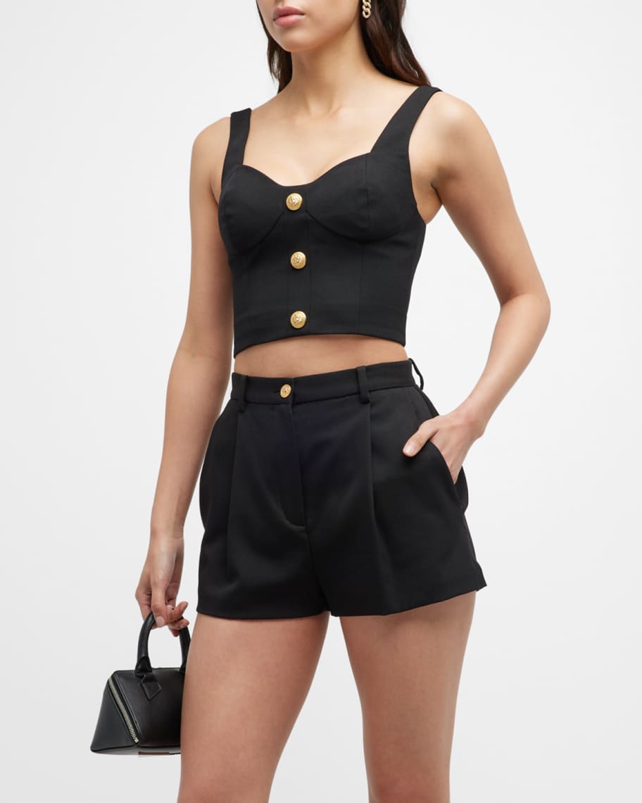 Balmain 3-Button Grain De Poudre Crop Bustier Top | Neiman Marcus