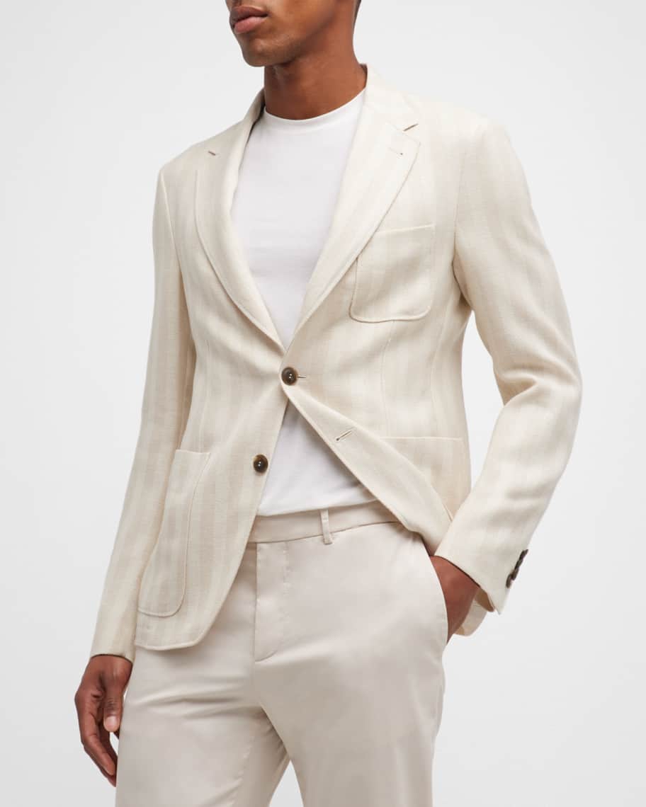 Canali Men's Textured Stripe Cutaway Jacket | Neiman Marcus