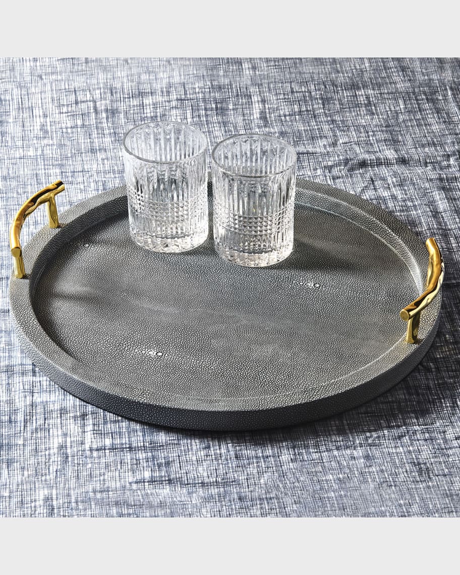 American Atelier Gray Round Decorative Tray With Handles | Neiman Marcus