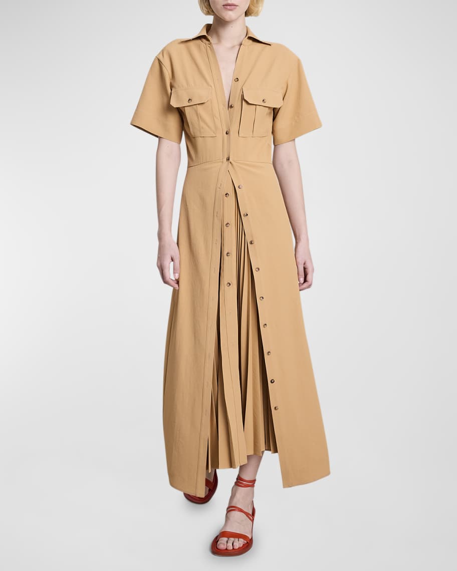 A.L.C. Florence Pleated Button-Front Maxi Dress | Neiman Marcus