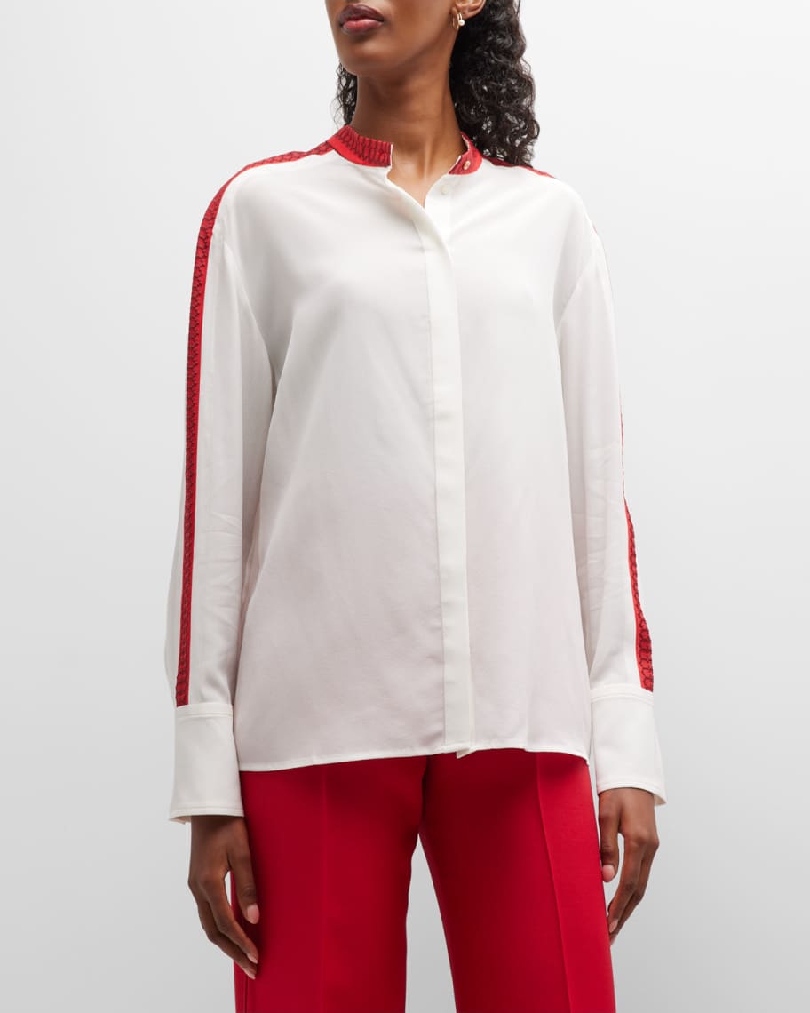 Zeus and Dione Ivy Embroidered Ribbon Silk Collared Shirt | Neiman Marcus
