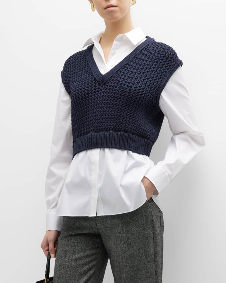 Theory Woven Rope Vest Combo Poplin Shirt | Neiman Marcus