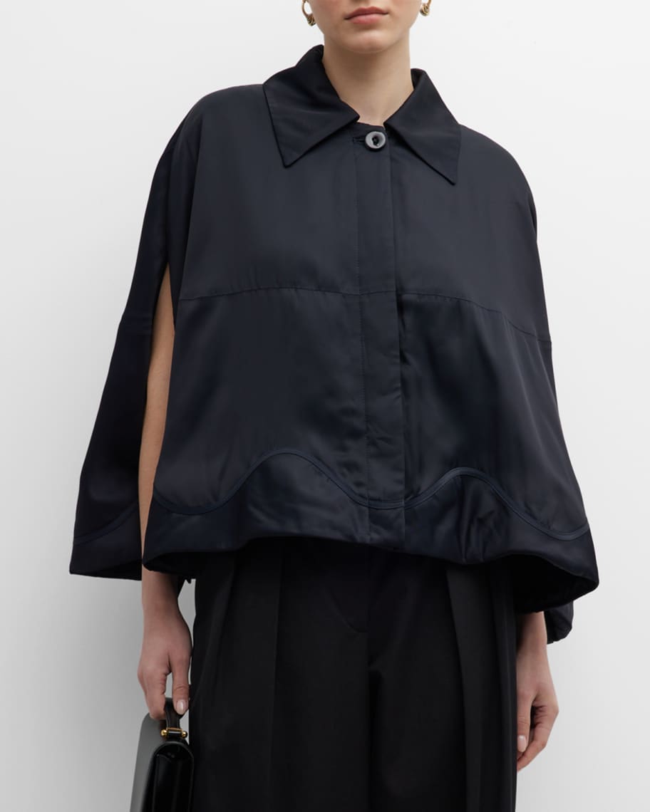 Jil Sander Wavy-Hem Collared Crop Cape | Neiman Marcus